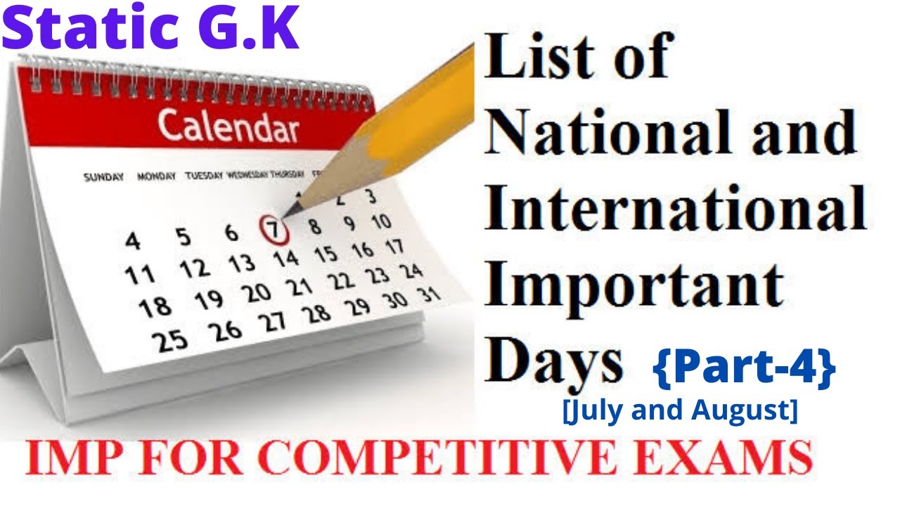 Important Days |Class-4,July and August| |National/International Days ...