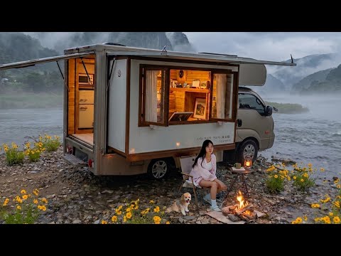 🚛새소리 가득한 운치있는 강가에서 오두막트럭으로 강아지와 동화같은 하룻밤 | ASMR | 구미강정습지