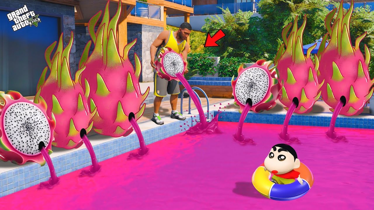 Shinchan & Franklin Make a Swimming pool Into Dragon Fruit Pool in GTA ...