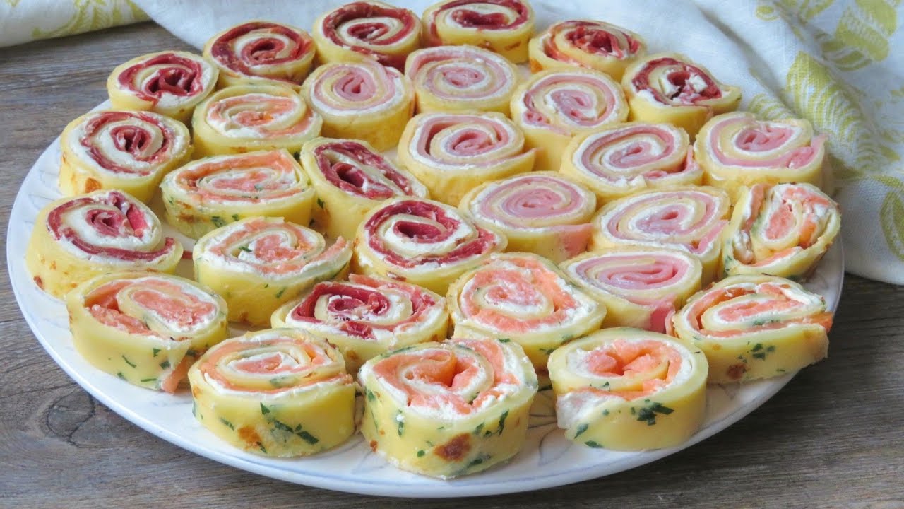 Bandeja de canapés rápidos. Rollitos de crep - YouTube