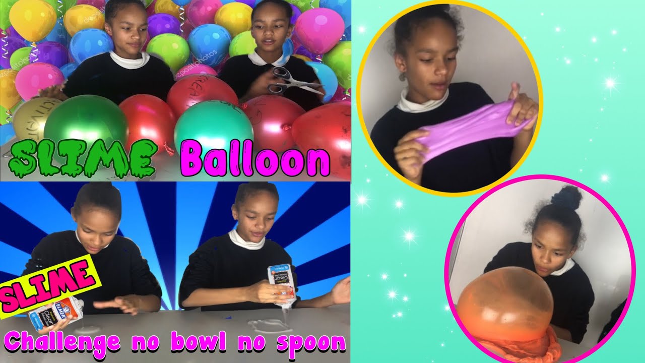 Slime balloon challenge+slime challenge no bowl no spoon . - YouTube
