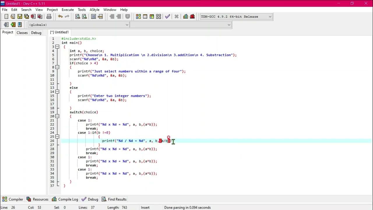 Basic calculator using c programming language - YouTube