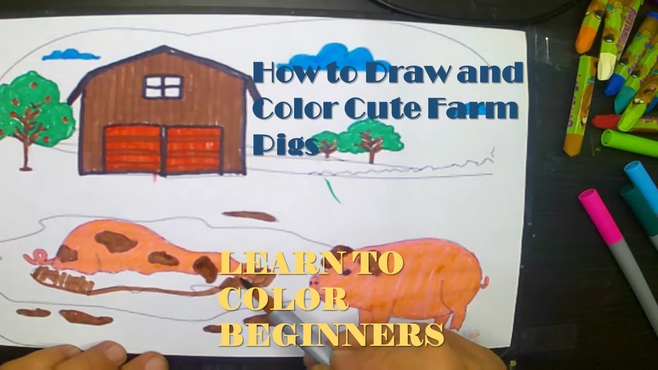 How to Draw and Color Cute Farm Pigs - Colouring Book Pig for Kids ...