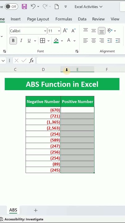 How to Get Absolute Value in Excel |#excel #absolute #ABS - YouTube