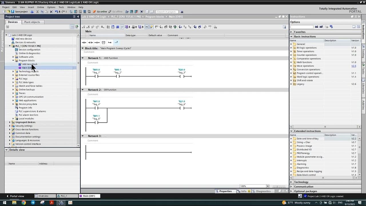 AND & OR Ladder Language in TIA Portal - PLC - YouTube