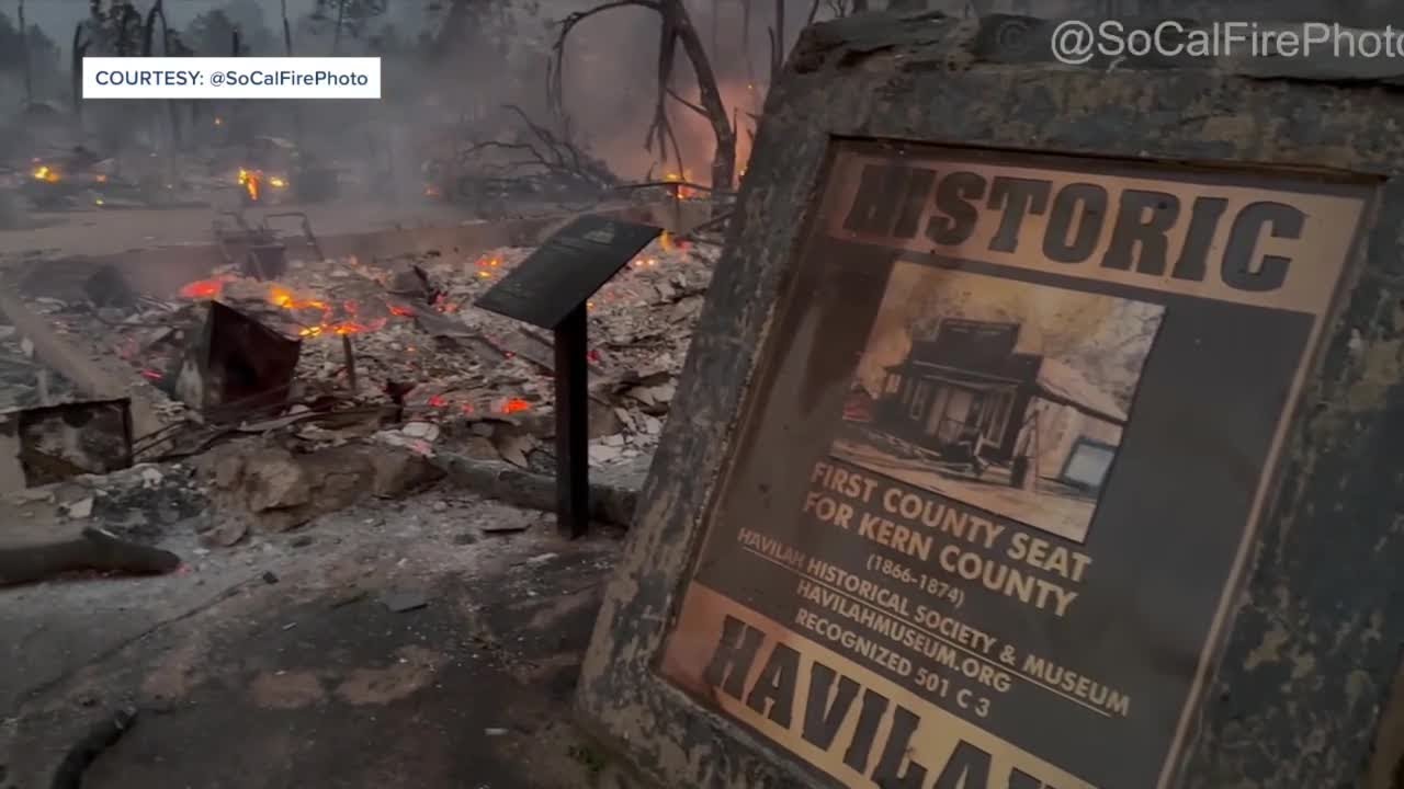Video of museum in Havilah burned by Borel Fire - YouTube
