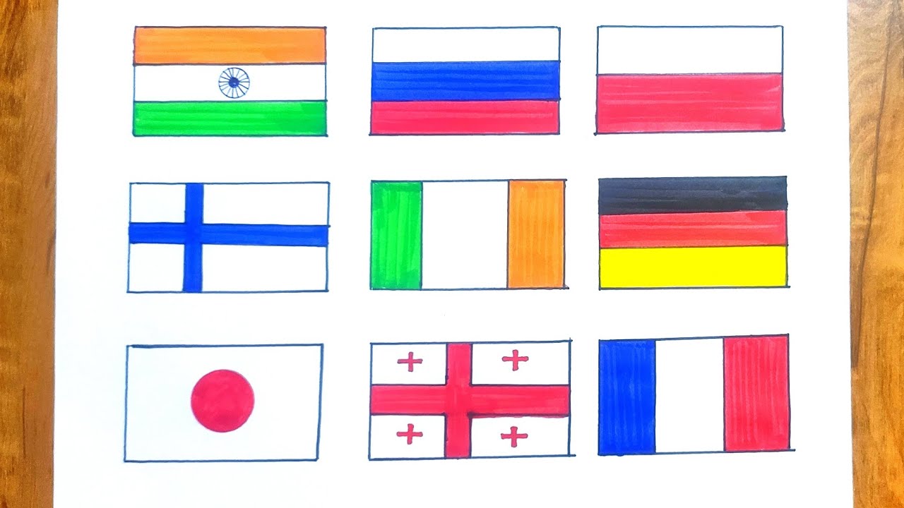 9 Countries National flags drawing | Countries flags drawing | Indian ...