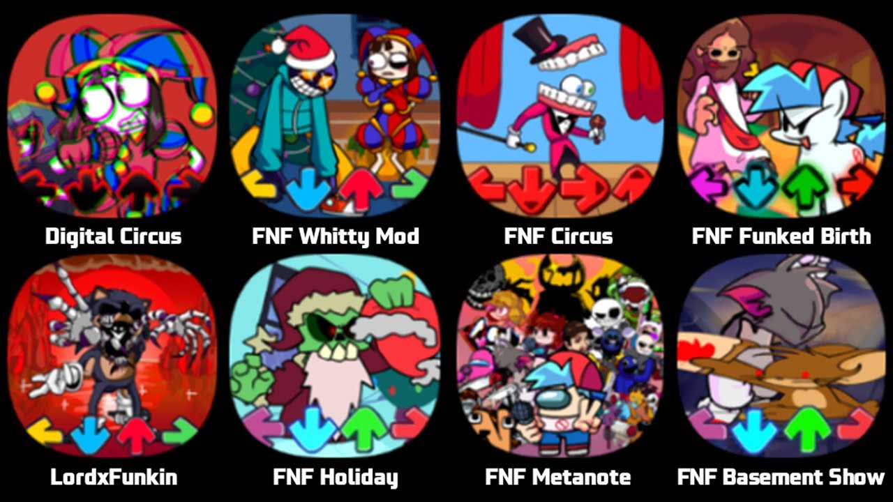 FNF Pomni, FNF Caine, FNF Digital Circus, FNF Holiday, FNF Funked Birth ...