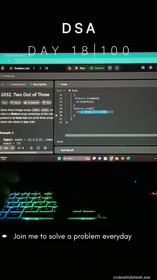 Day 18/100 |Learning DSA👨‍💻 Que:[Leetcode2032:Two out of Three]#dsa #coding #programming - YouTube