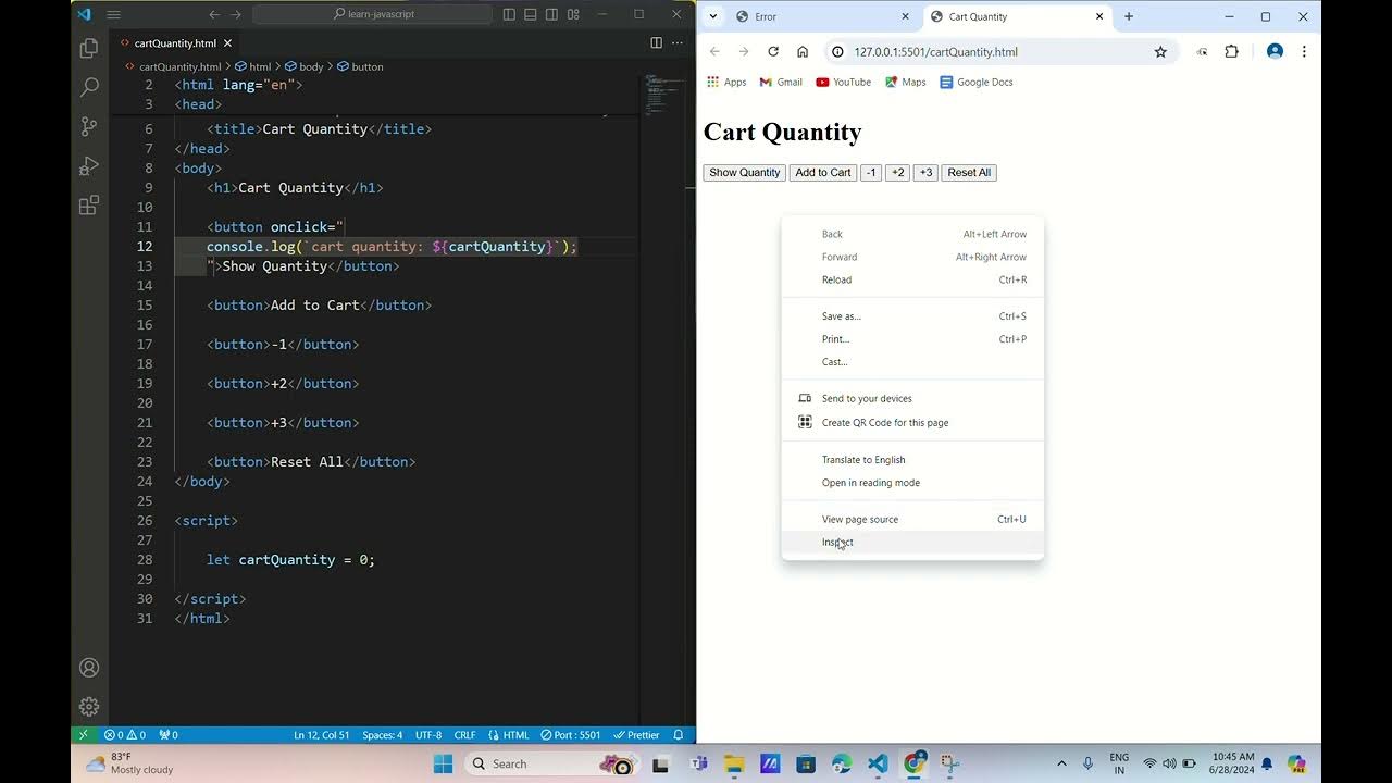 Create Simple Shopping Cart Quantity By Using HTML Tutorial for Beginners #html #css #javascript ...