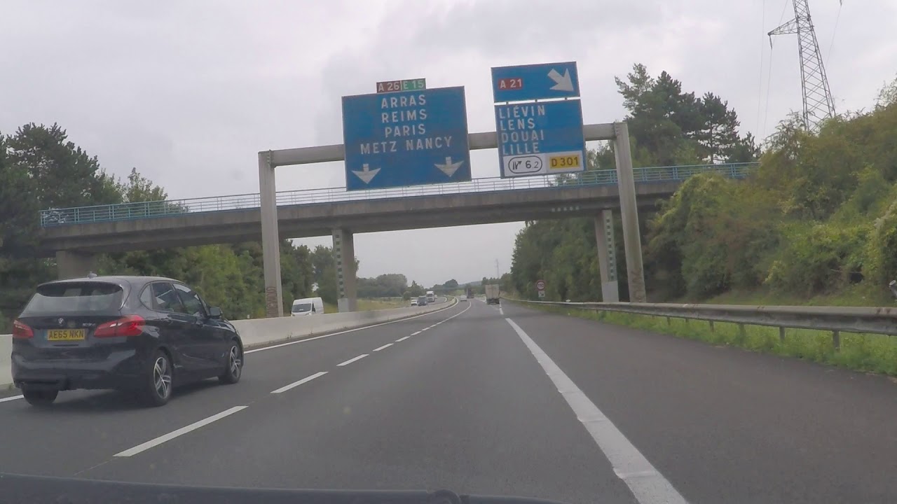 France by Autoroute - Lens - A26 South A21 Junction 6.1 for Lille - YouTube