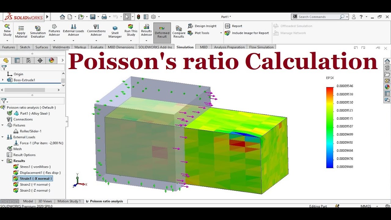 SolidWorks Structural Simulation 08 | Poisson's Ratio Calculation - YouTube
