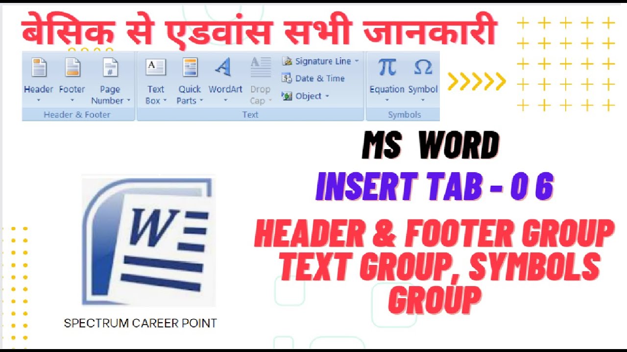 MS WORD HEADER & FOOTER TEXT GROUP SYMBOLS GROUP #mswordtutorial # ...