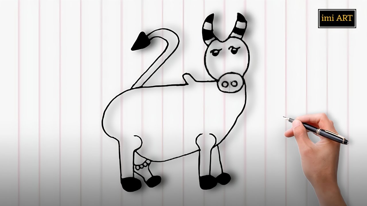 Cow Drawing Tutorial | How to Draw Cow From Number 20 | Easy Cow ...