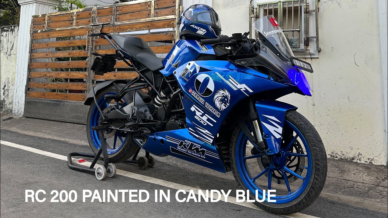KTM RC 200 PAINTED IN CANDY BLUE WITH BLACK AND WHITE DESIGNS - YouTube
