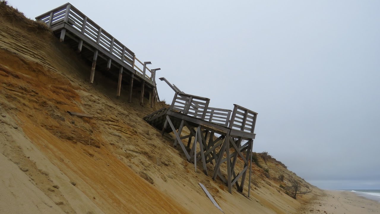 Storm-damaged Marconi Beach stairs - YouTube
