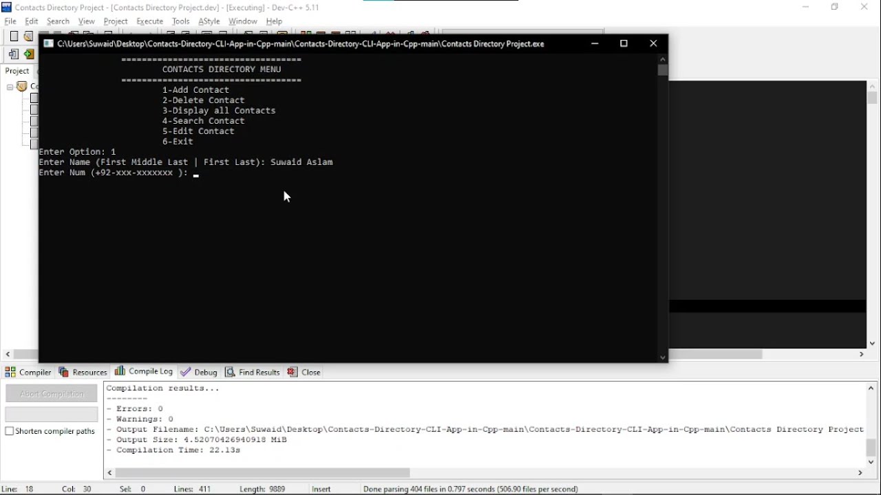 Contacts Directory Application in C++ - YouTube