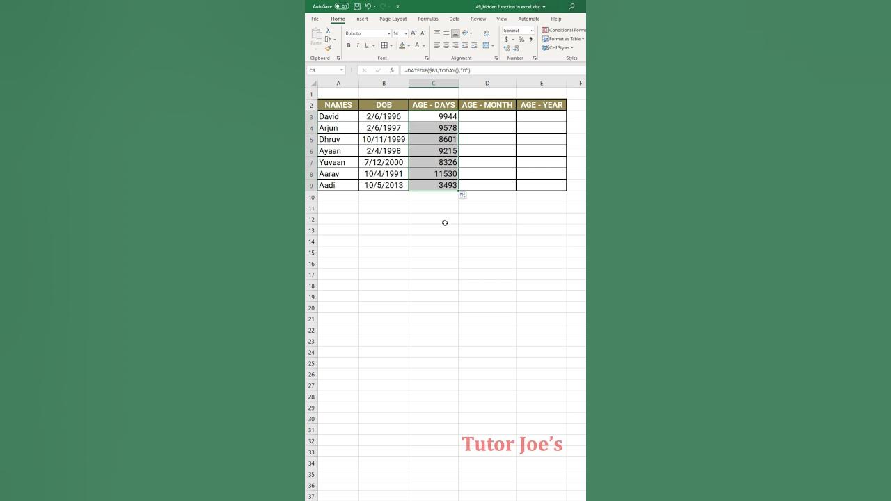 Mastering Date Calculations in Excel with DATEDIF Function | Tutor Joes - YouTube