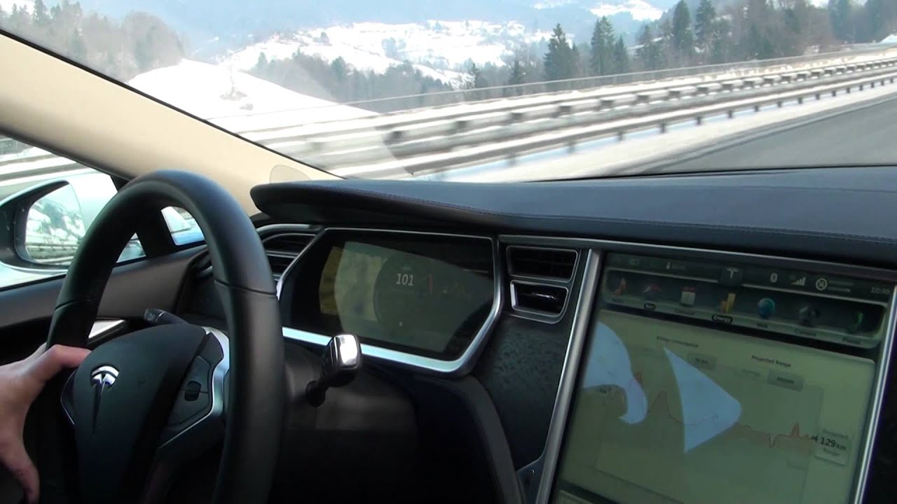 Tesla Model S winter test driving on highway - YouTube