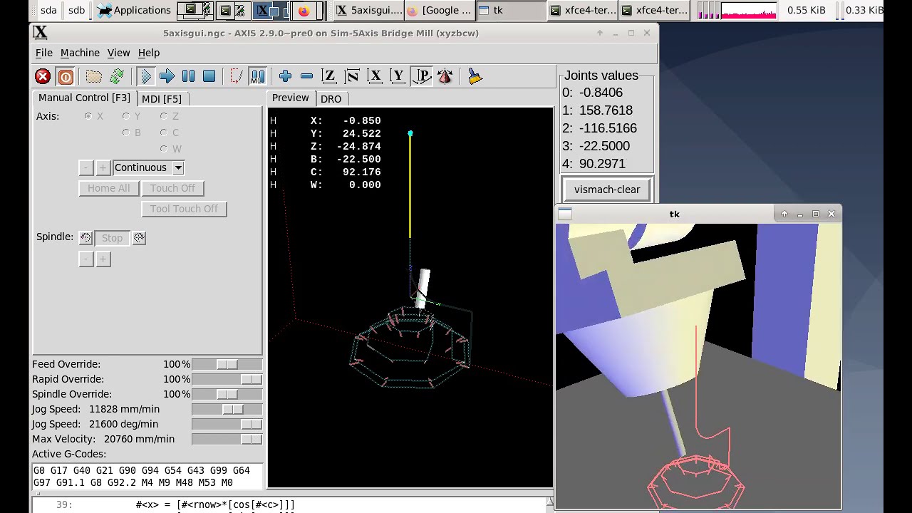 LinuxCNC 5axis (bridgemill) sim config demo - YouTube