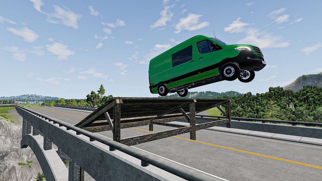 CARS VS HIGH BRIDGE JUMPS RAMP | BEAMNG DRIVE - YouTube