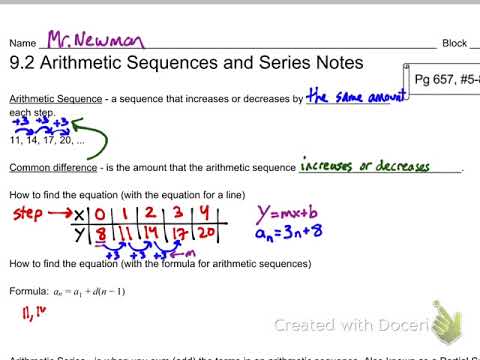 9.2 Arithmetic Sequence and Series Notes - YouTube