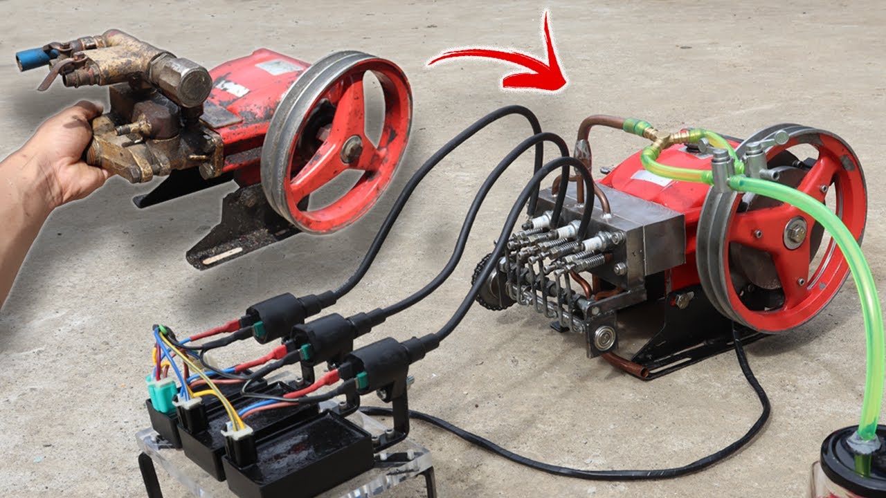 Turn Water Pressure Pump Into 3 Piston Inline Engine - YouTube