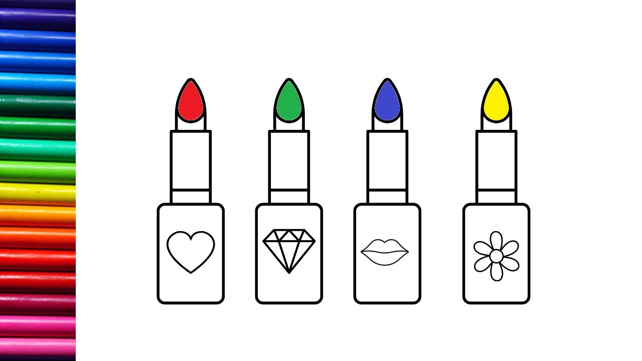 How to draw and color cute lipsticks | lipsticks drawing easy step by ...