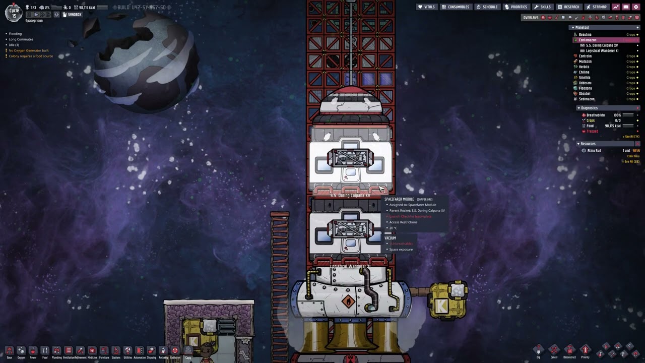 Launch multi Spacefarer module Rocket 【Oxygen Not Included】 - YouTube