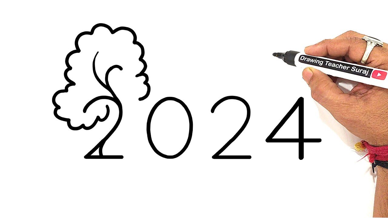 Scenery Drawing About 2024 Happy New Year.. - YouTube