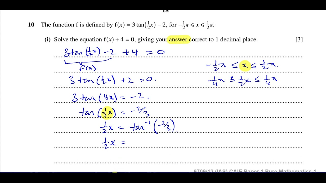 (CAIE), 9709/12/M/J/17 Pure Maths, Paper 12, Q10 (i), Solving ...