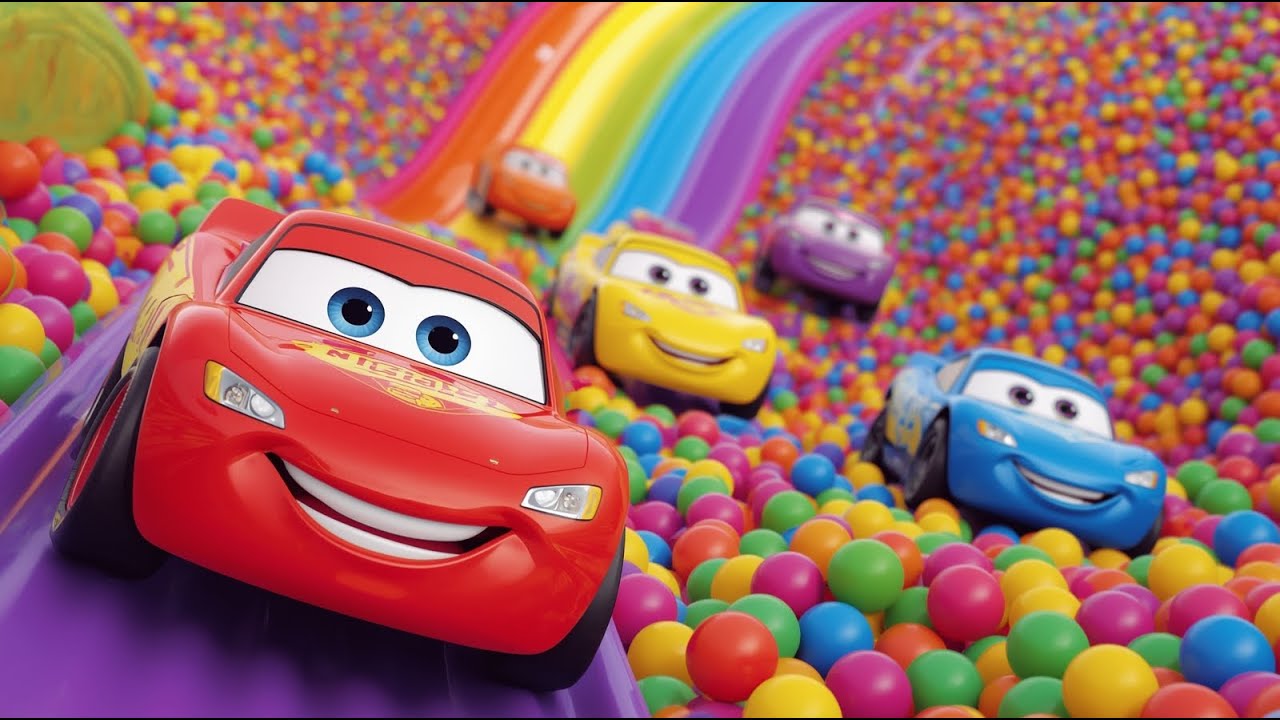 🌈🚗 Cars Sliding Into Colorful Ball Pit! 🌈🚗 - YouTube