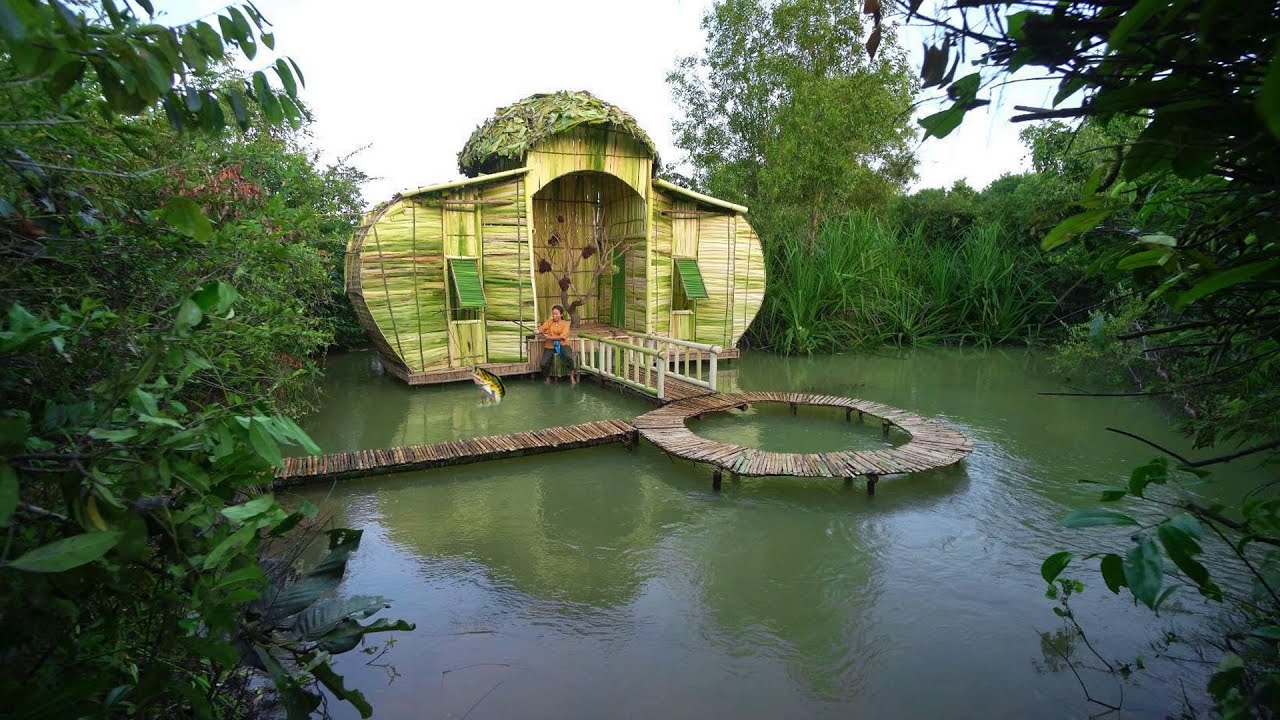 Build The Most Beautiful Banana House in Flood Season on Canal - YouTube