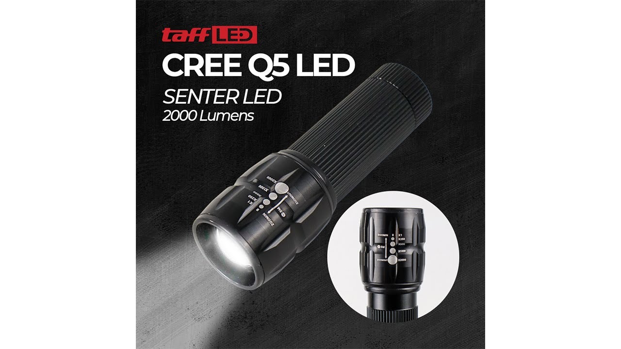 TaffLED Senter LED Flashlight Cree Q5 2000 Lumens - LF000U01 - TFFL01BK ...