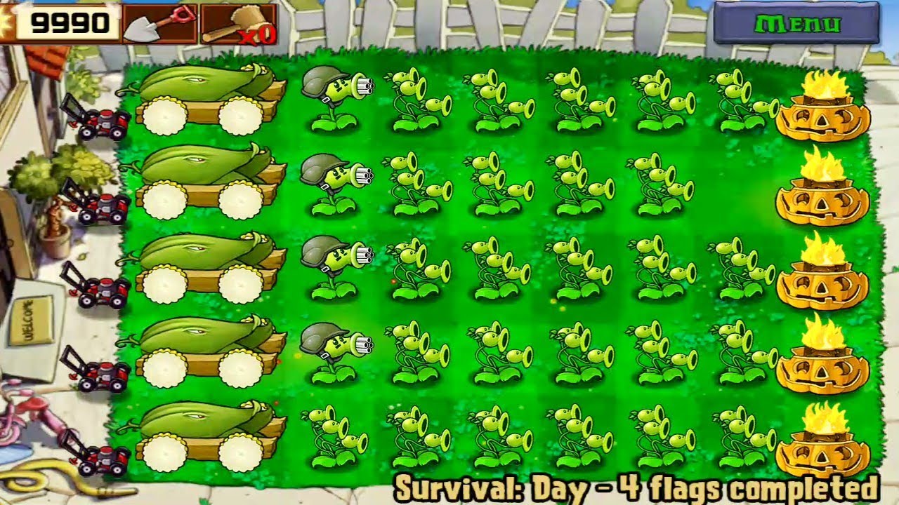 Plants vs Zombies Survival Day 1-5 Flags Completed Gameplay - YouTube
