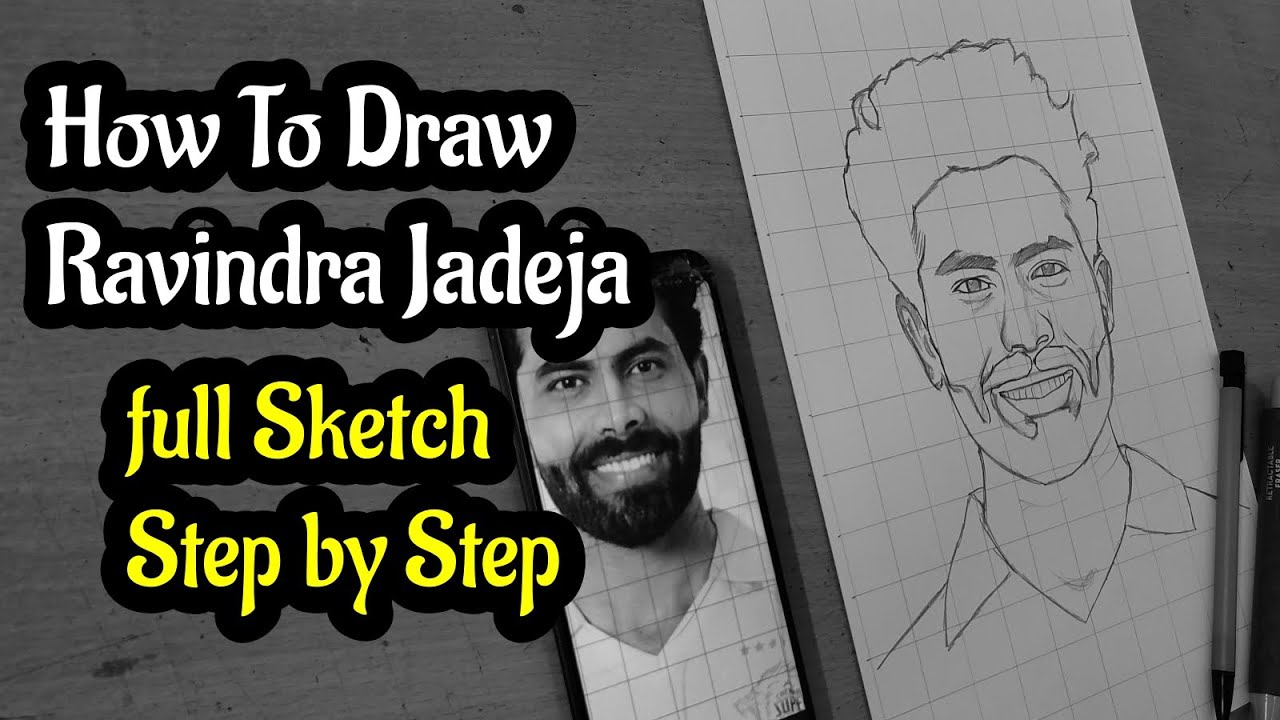 How To Draw Ravindra Jadeja (full outline) #ravindrajadeja #ravindra # ...