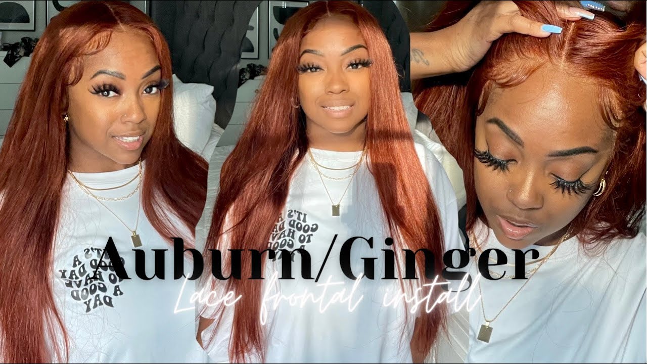Easy lace frontal wig install | Auburn/Ginger Colored wig |Quick ...