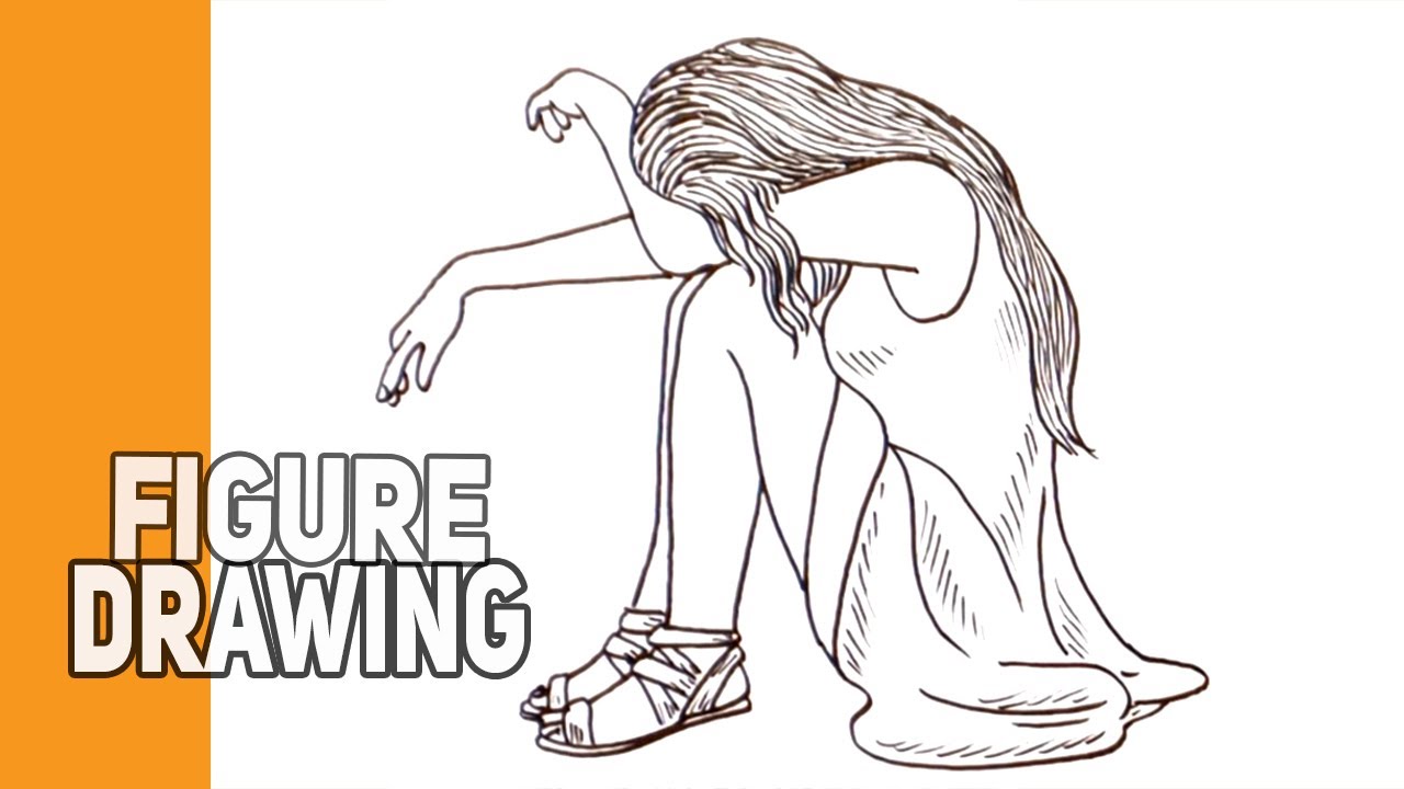 How to Draw a Sad Girl. Sad Girl Line Drawing. - YouTube