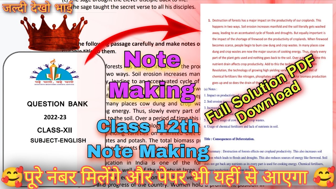 Class 12th english Question bank solution | Note Making | 2022-23 mp ...