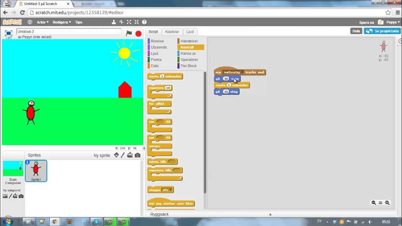 Scratch: Få en Sprite att gå - YouTube