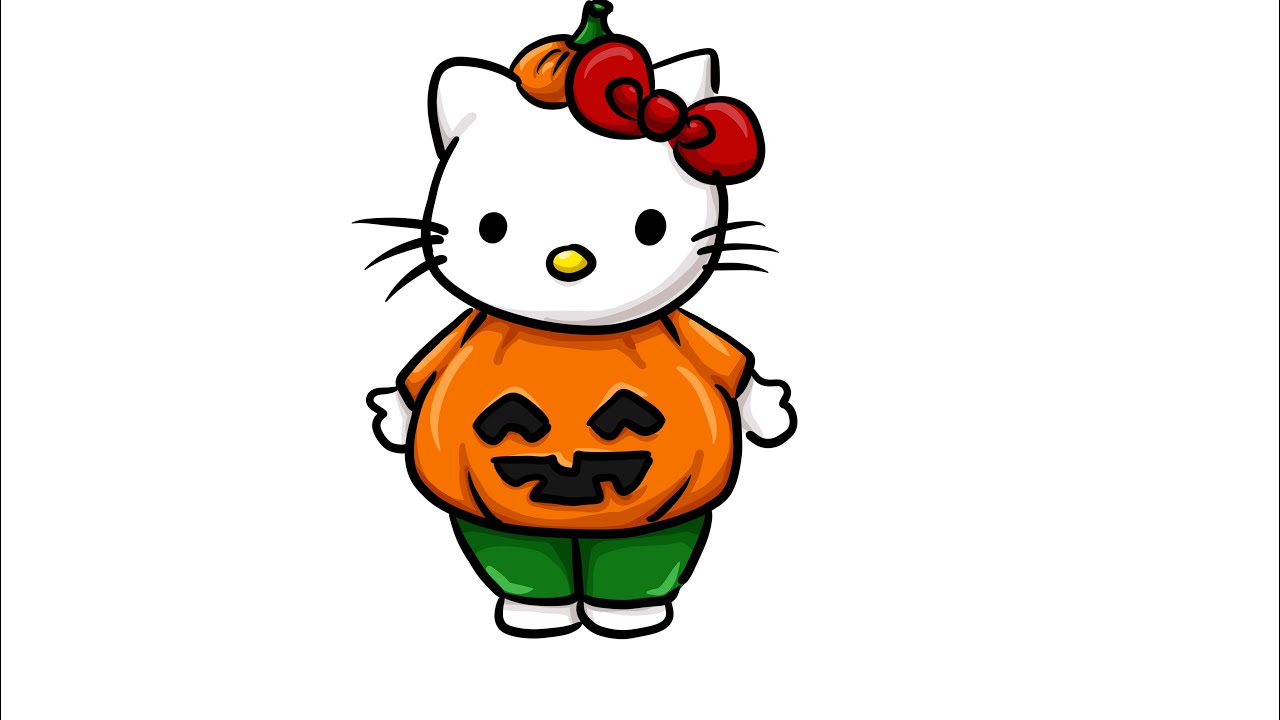 How to Draw Hello Kitty with Pumpkin | Halloween art | Easy Drawing ...