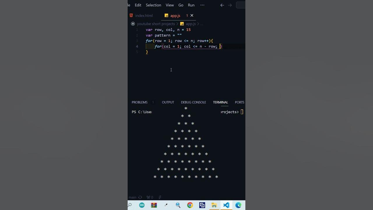 Pyramid Shape | Triangle Star pattern in JavaScript - YouTube