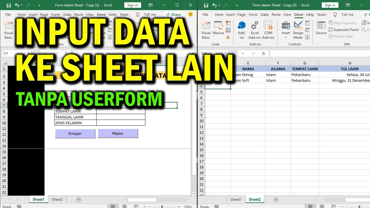 Input Data Ke Sheet Lain Tanpa Userform Vba Excel Youtube