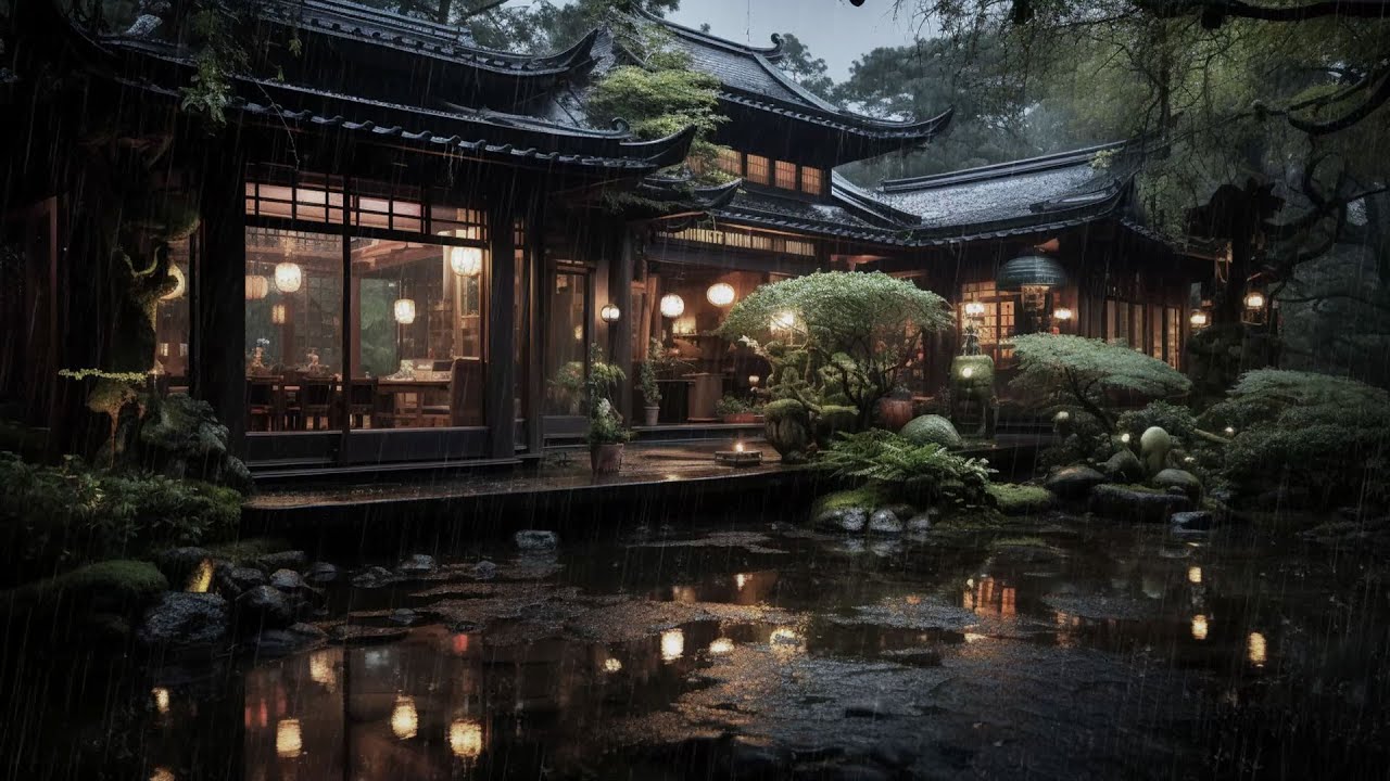 Rain under the old Japanese house | The sound of rain brings healing ...