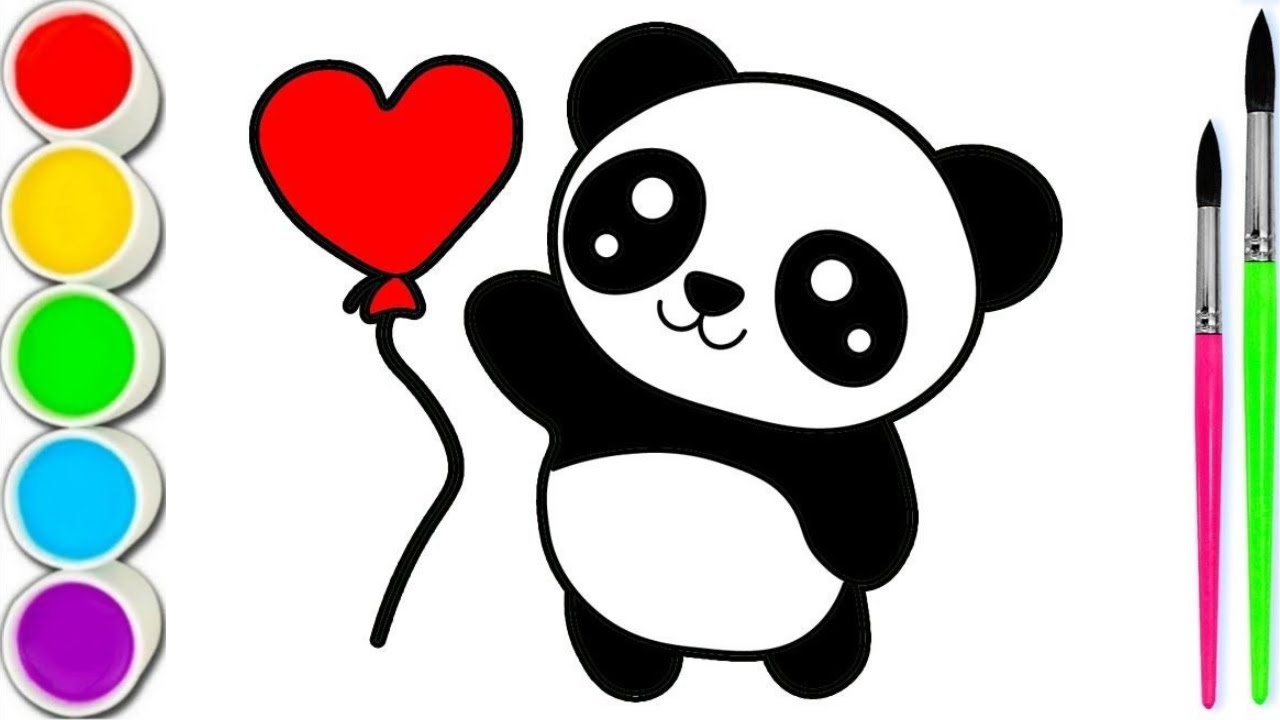 Cute Panda drawing, Painting and Coloring for Kids and Toddlers #panda ...