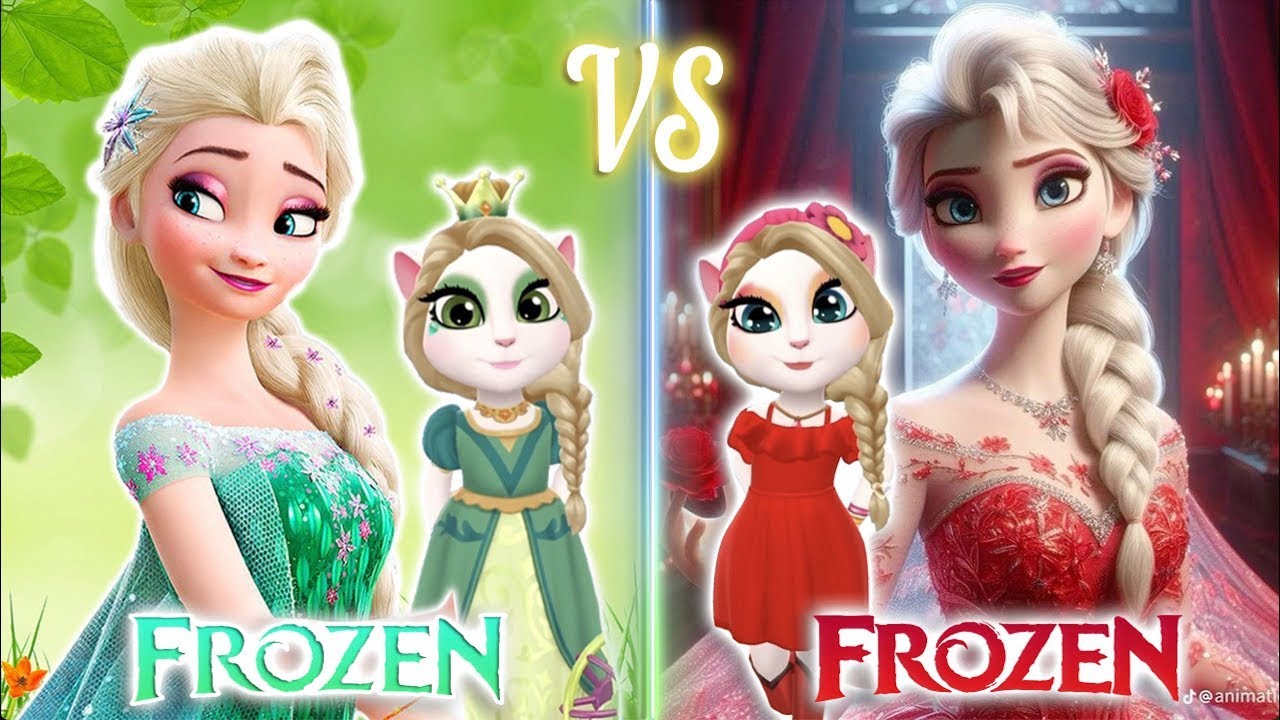 My talking angela 2 | Frozen | Green Vs RED Elsa ️ | cosplay - YouTube