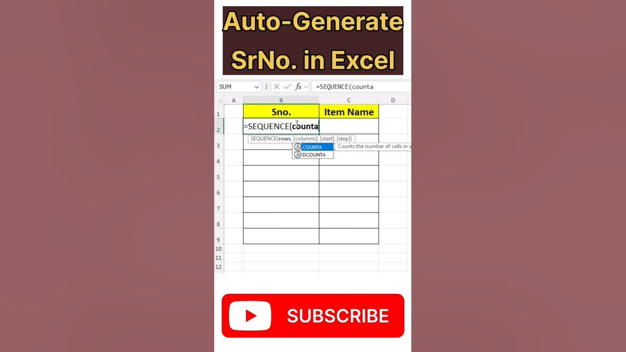 ExcelTrick#Auto Generate SrNo. In Excel#Excel#excelformula#exceltutorial#excelshorts#shorts# ...