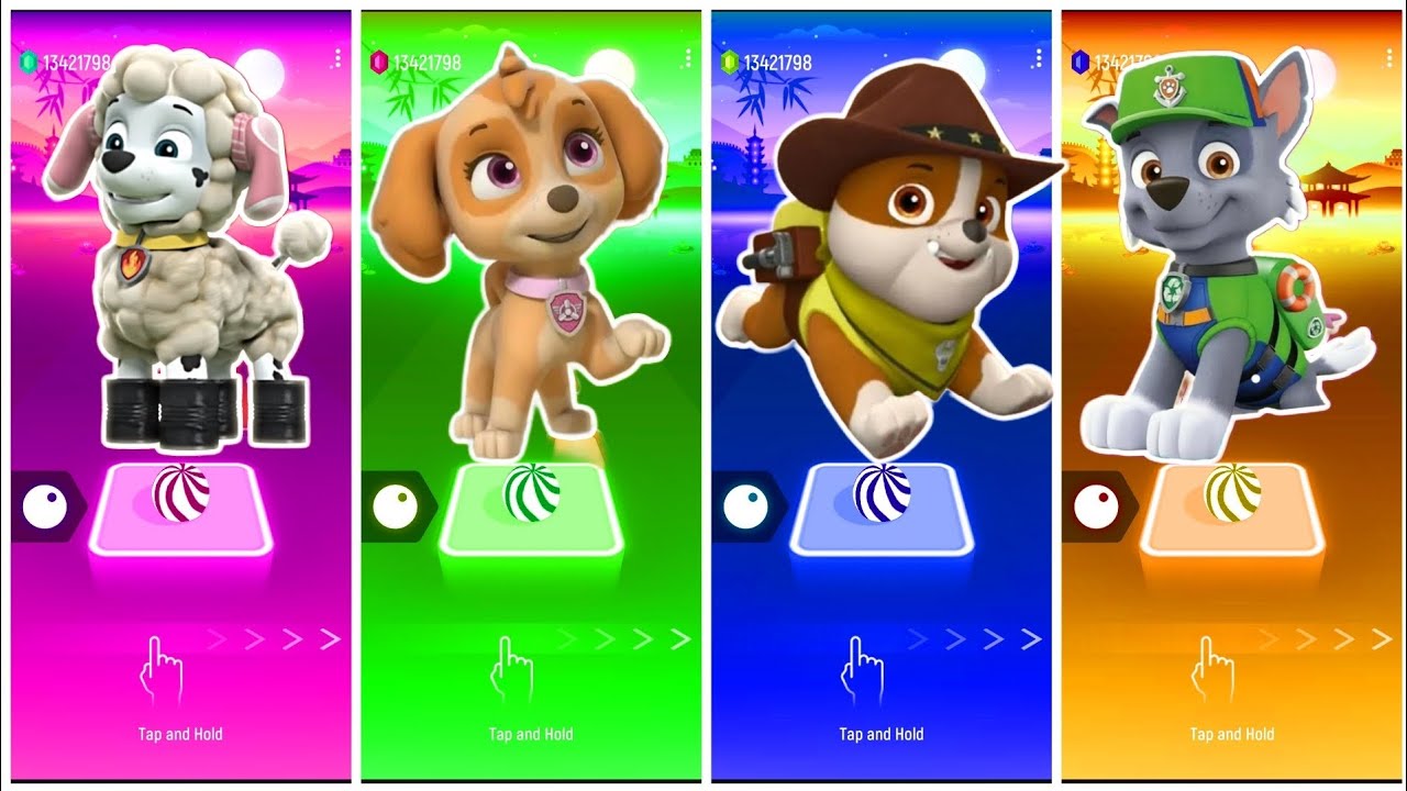 Paw Patrol Tiles Hop | Marshall 🆚 Skye 🆚 Rubble 🆚 Rocky | EDM Rush 🚀🎉 ...