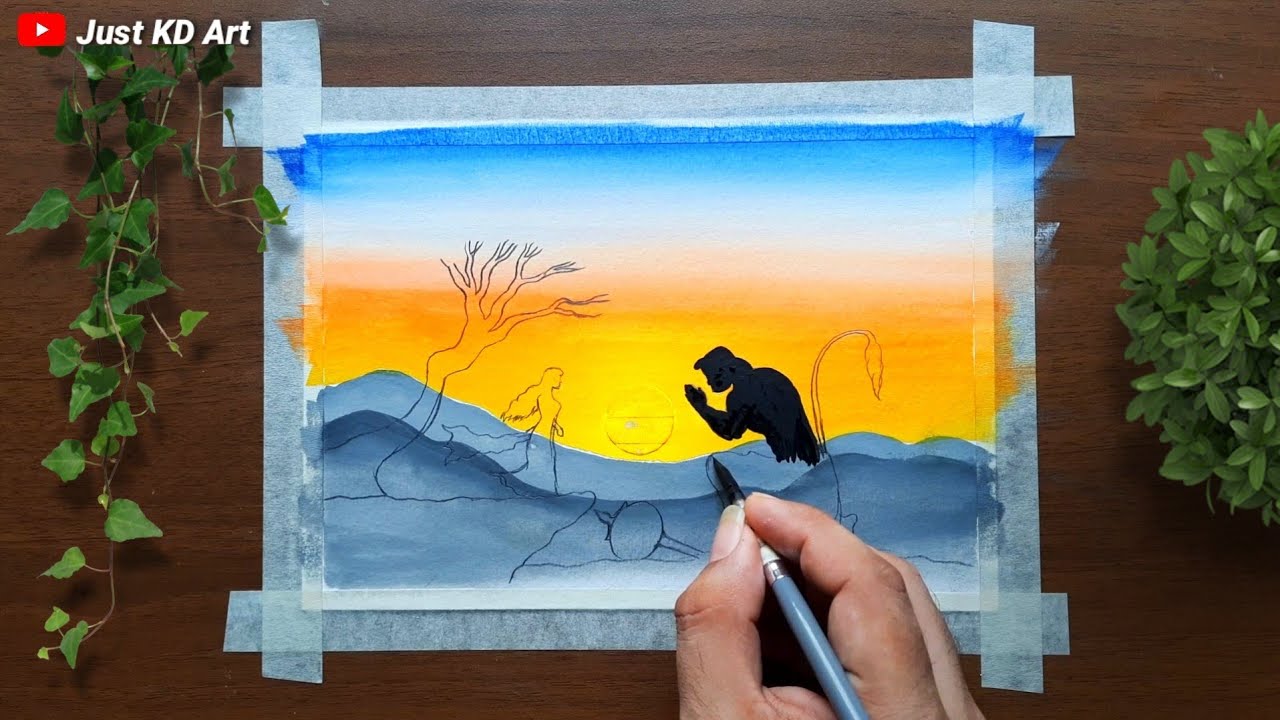 Lord Hanuman drawing and painting, How to draw Lord Hanuman easy ...