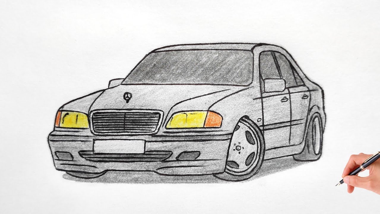 How to draw a MERCEDES-BENZ C CLASS W202 1993 / drawing a 3d car ...